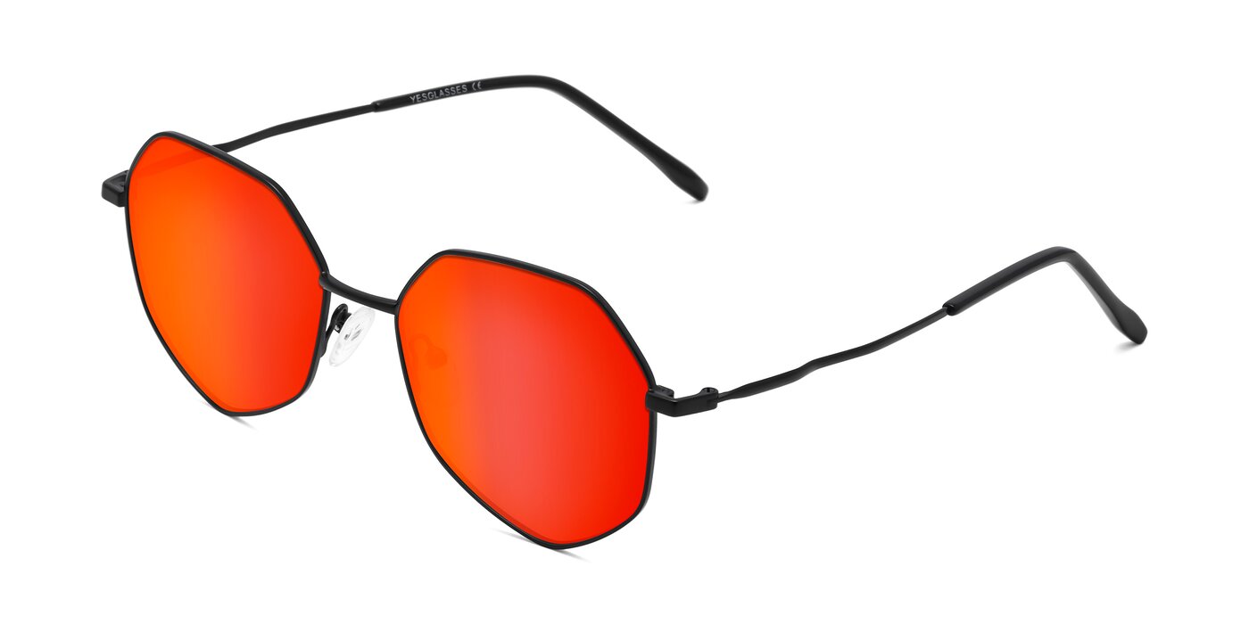 Black Hipster Aviator Geometric Mirrored Sunglasses with Red Gold ...