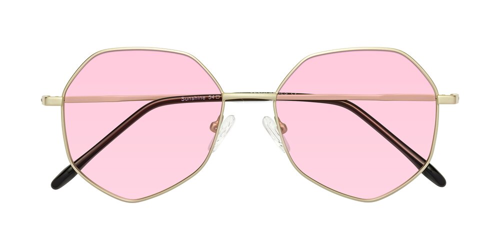 Light Gold Hipster Aviator Geometric Tinted Sunglasses with Light Pink ...