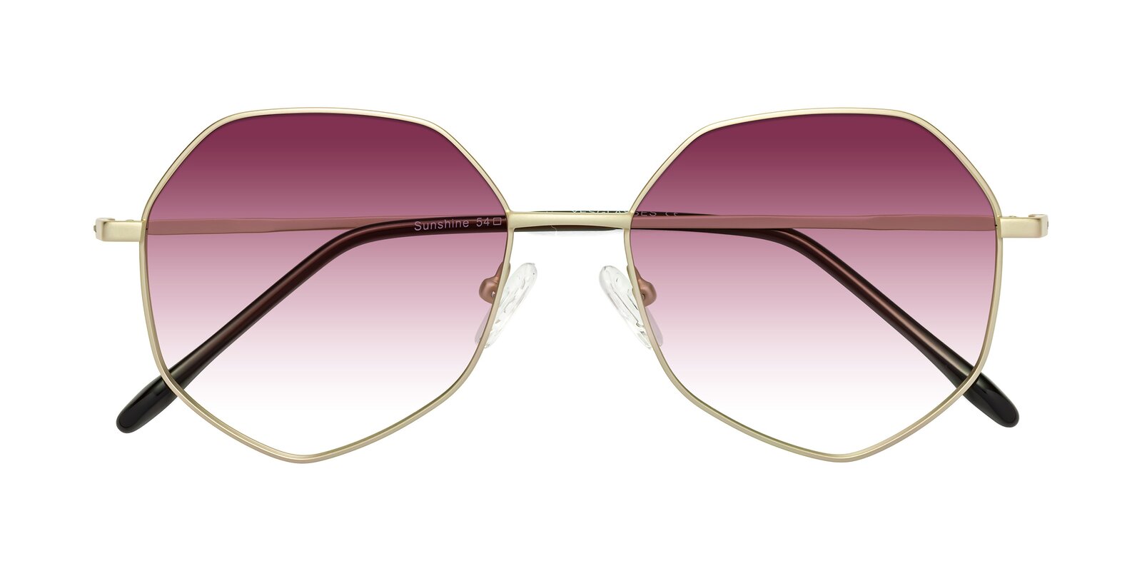 Light Gold Hipster Aviator Geometric Gradient Sunglasses with Wine ...