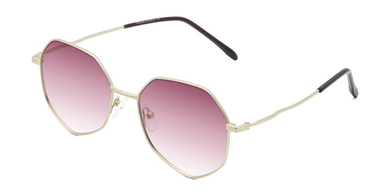 Light Gold Hipster Aviator Geometric Gradient Sunglasses with Wine ...