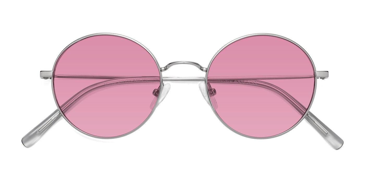 Silver Retro Vintage Metal Round Tinted Sunglasses With Medium Wine Sunwear Lenses Moore