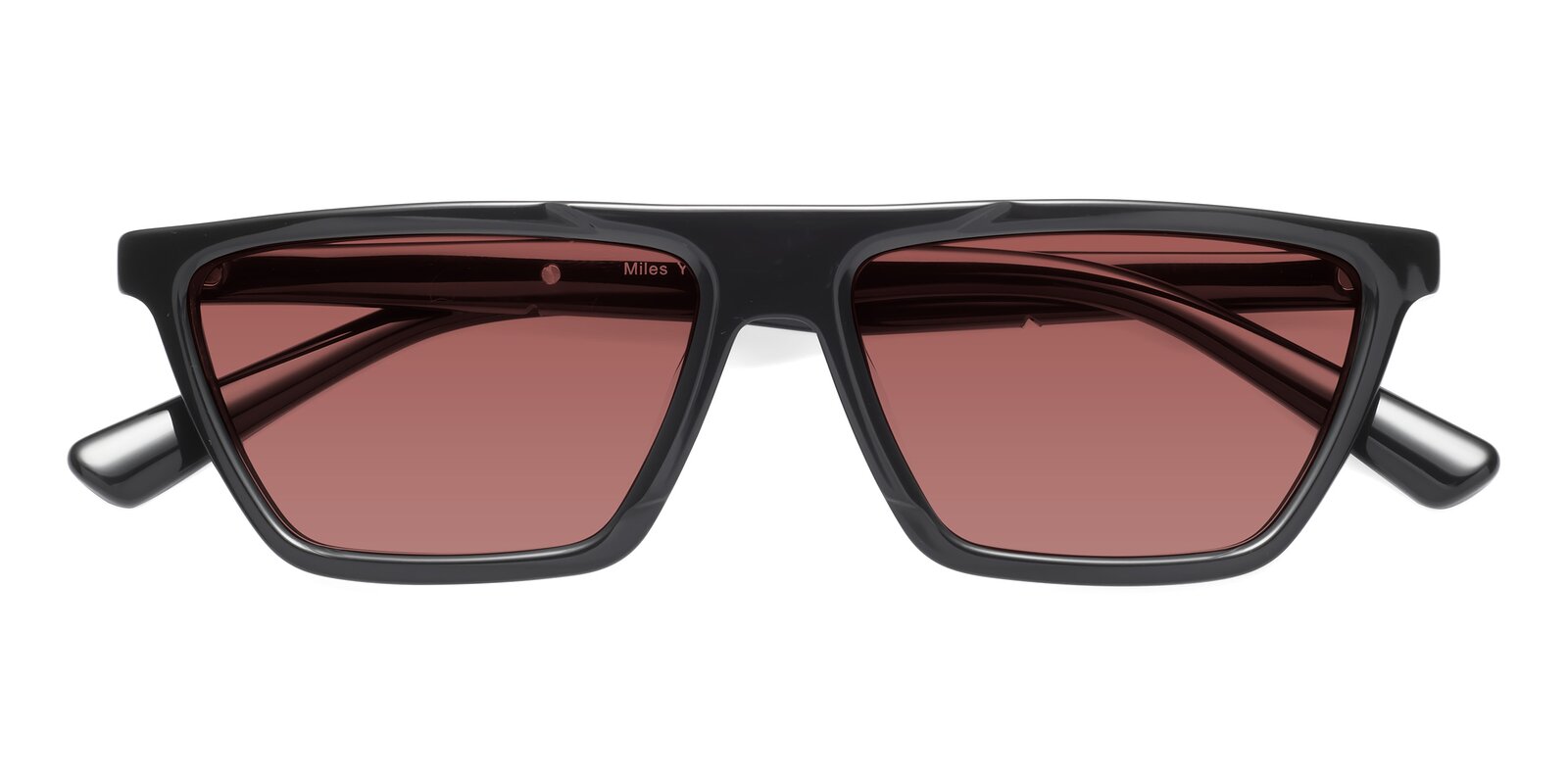 Black Geek-Chic Shield Geometric Tinted Sunglasses with Garnet Sunwear ...