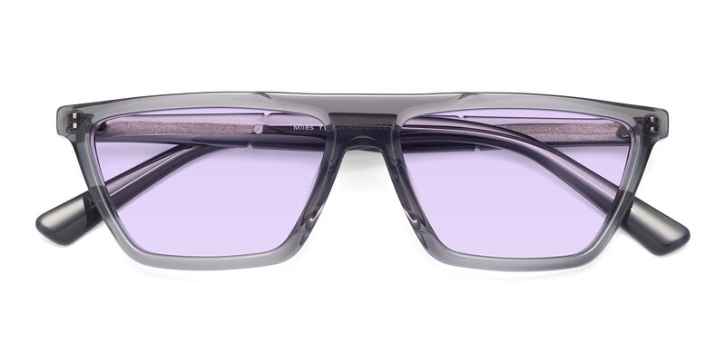 Translucent Gray Geek-Chic Shield Geometric Tinted Sunglasses with ...