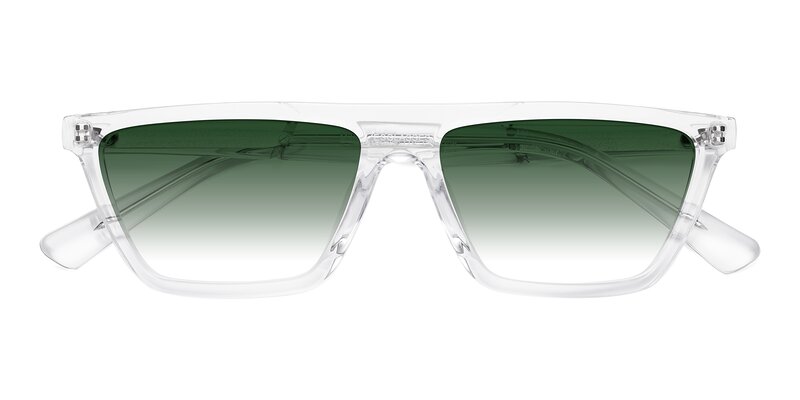Clear Geek-Chic Shield Geometric Gradient Sunglasses with Green Sunwear ...