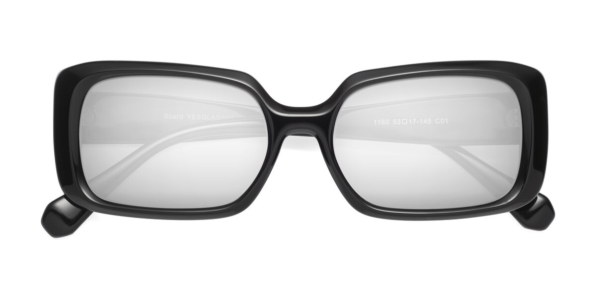 Black Horn-Rimmed Hipster Rectangle Mirrored Sunglasses with Red Gold ...