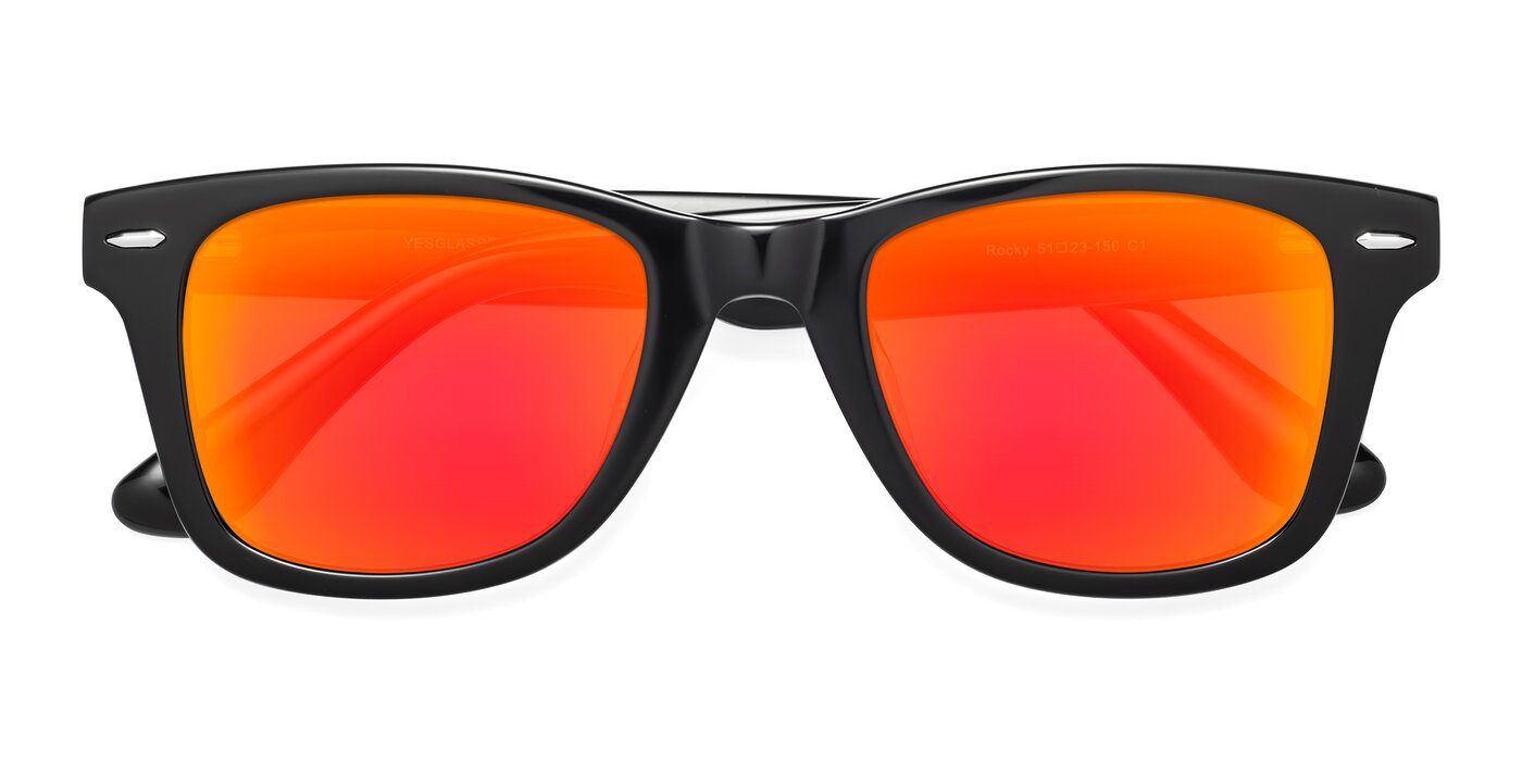 Black-Clear Wide Horn-Rimmed Acetate Mirrored Sunglasses with Gold ...
