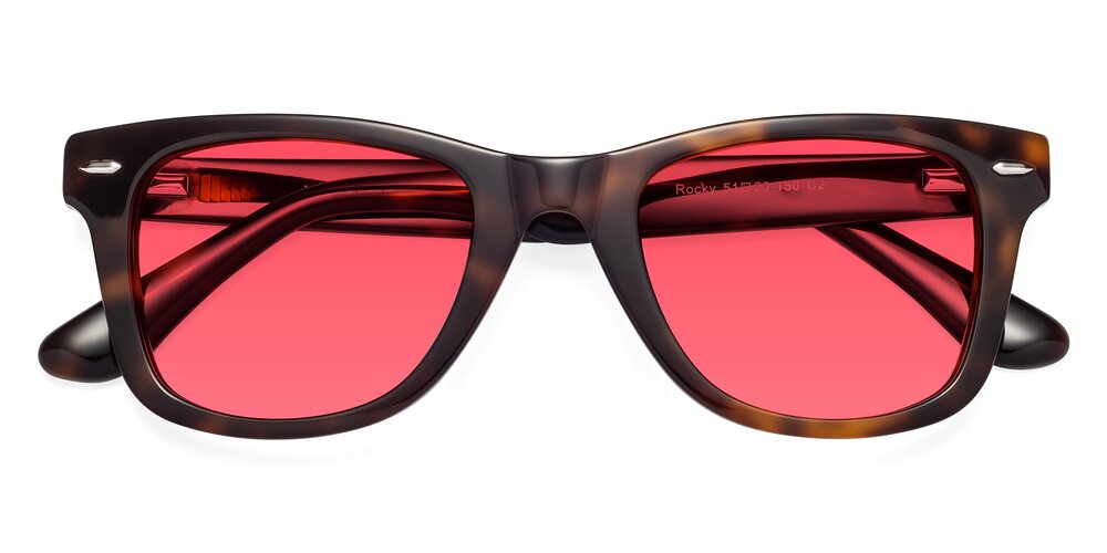 Tortoise Medium Thick Trapezoid Tinted Sunglasses with Red Sunwear ...