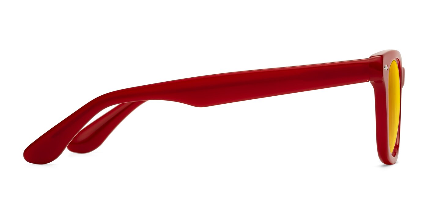 Red Medium Thick Trapezoid Tinted Sunglasses with Yellow Sunwear Lenses ...