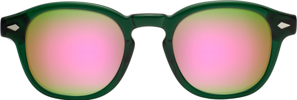Green Keyhole Bridge Acetate Trapezoid Mirrored Sunglasses with Pink ...