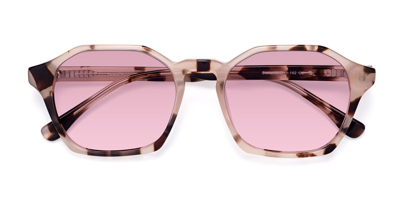 Ivory Tortoise Retro-Vintage Geometric Full-Rim Tinted Sunglasses with ...