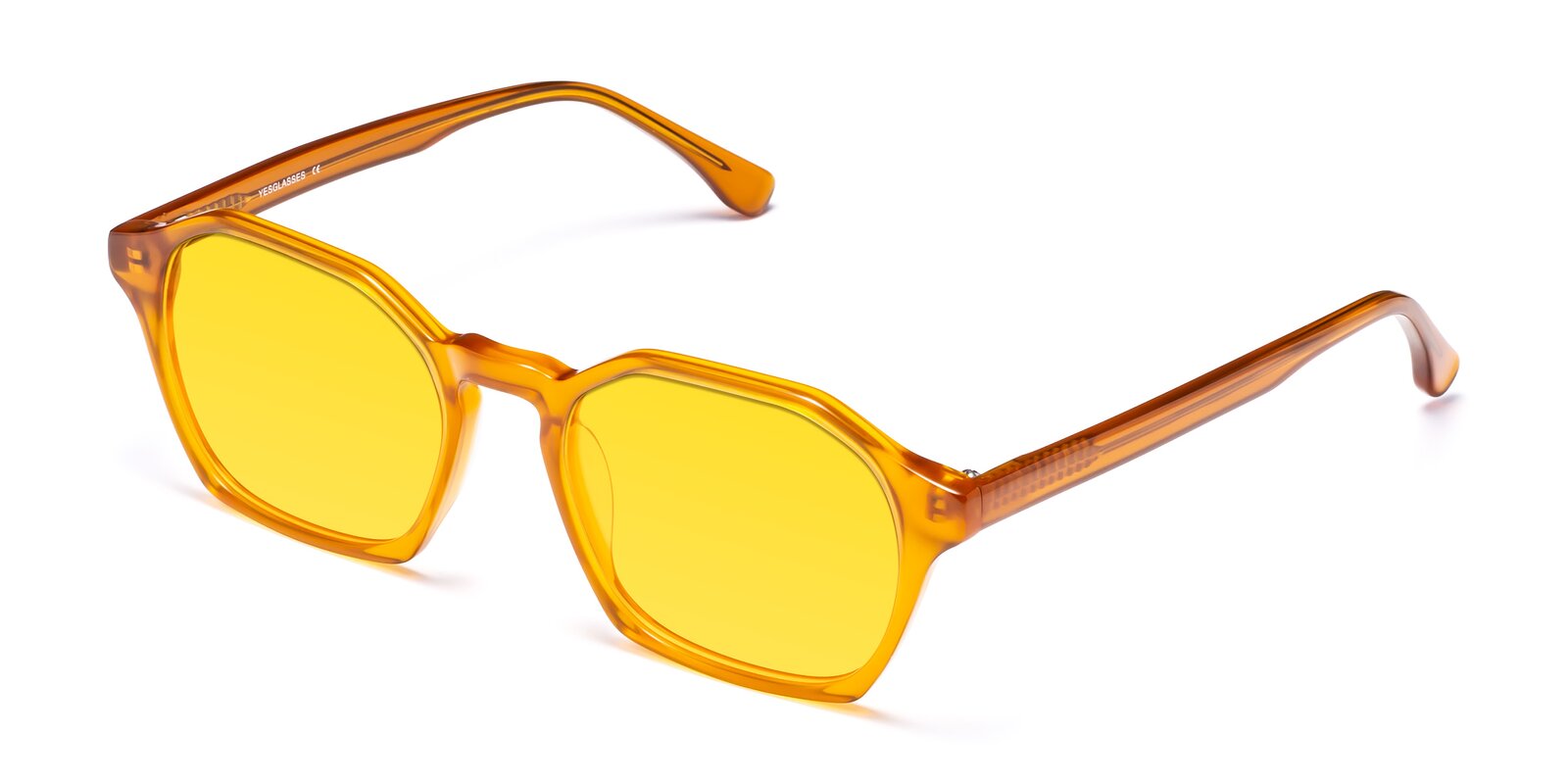 Brown Retro-Vintage Geometric Full-Rim Tinted Sunglasses with Yellow ...