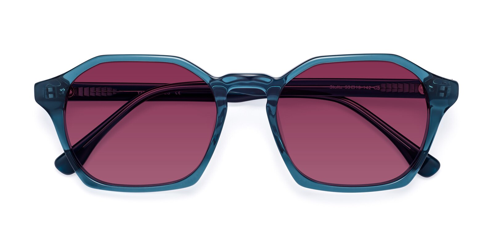 Ink Blue Retro-Vintage Geometric Full-Rim Tinted Sunglasses with Wine ...