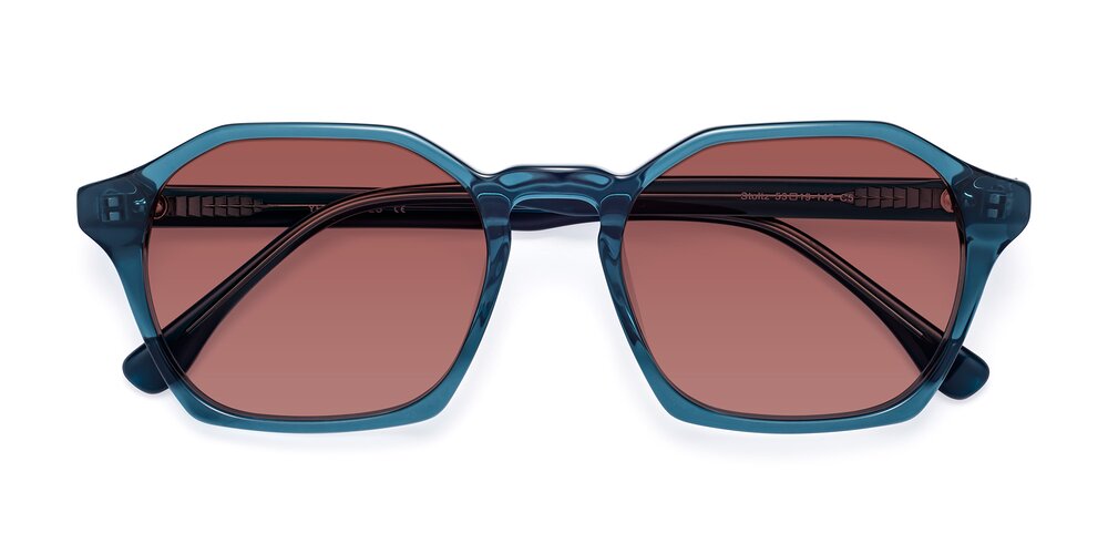 Ink Blue Retro-Vintage Geometric Full-Rim Tinted Sunglasses with Garnet ...