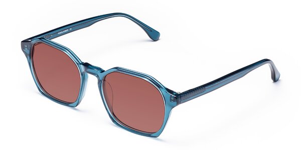 Ink Blue Retro-Vintage Geometric Full-Rim Tinted Sunglasses with Garnet ...