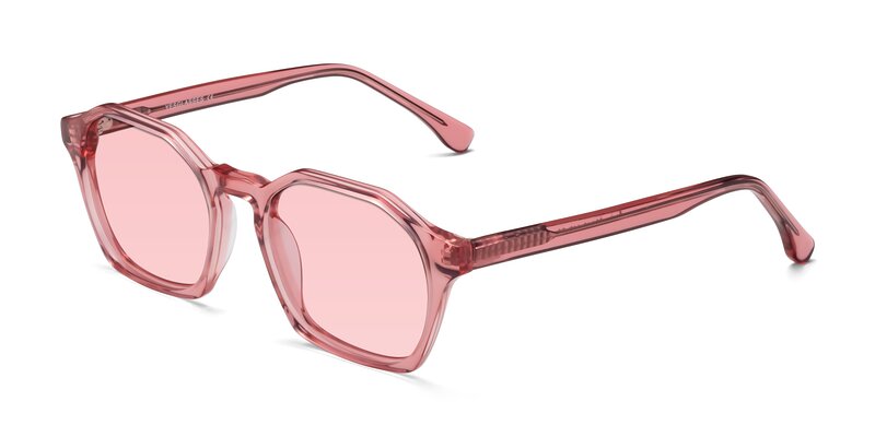 Pink Retro-Vintage Geometric Full-Rim Tinted Sunglasses with Light ...