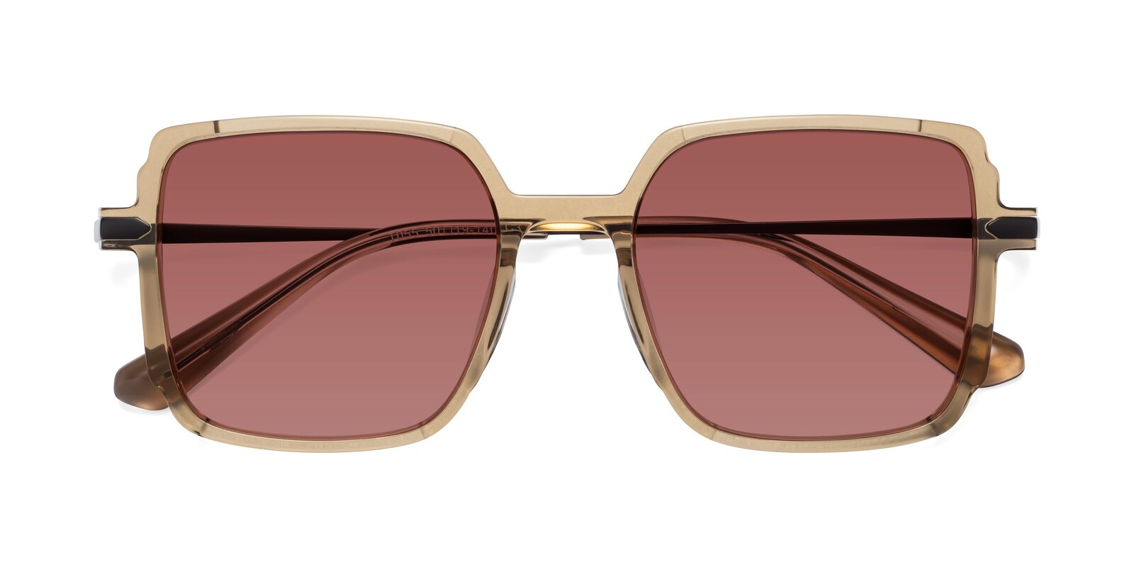 Amber Oversized Lightweight Square Tinted Sunglasses with Garnet ...