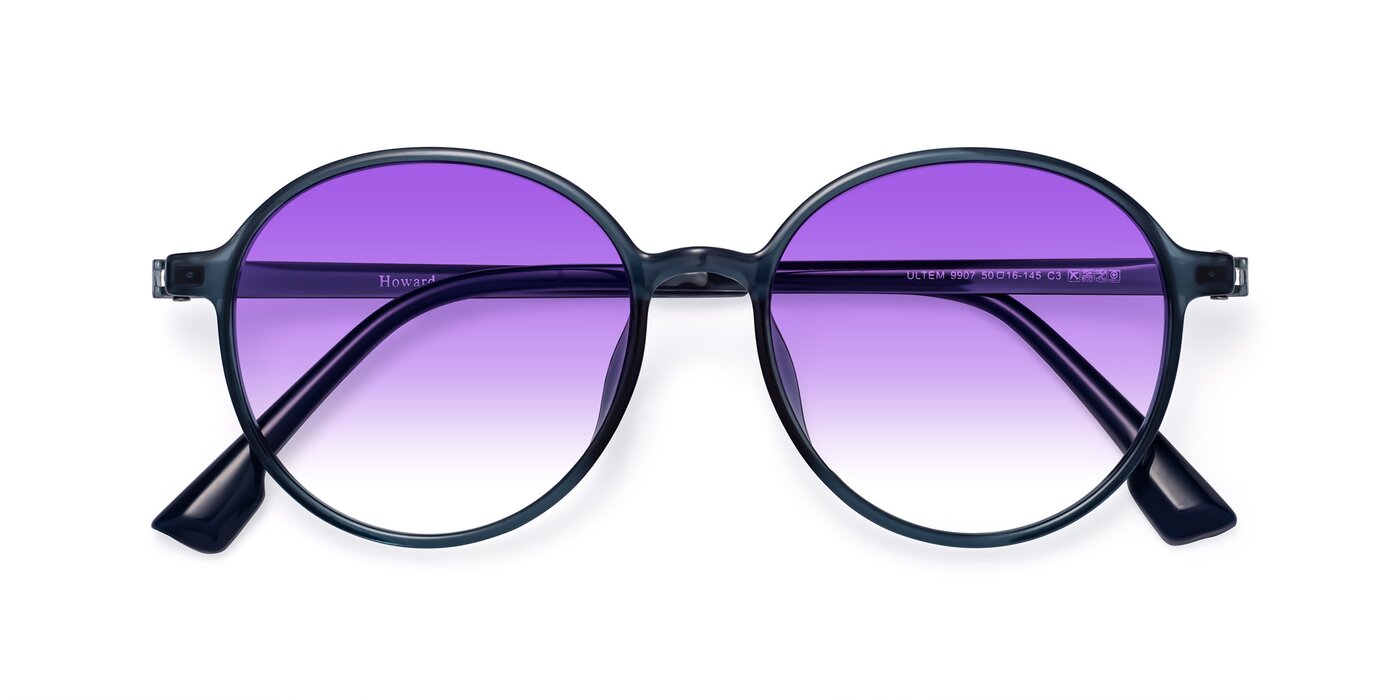 Deep Sky Blue Flexible Ultem Round Gradient Sunglasses with Purple ...