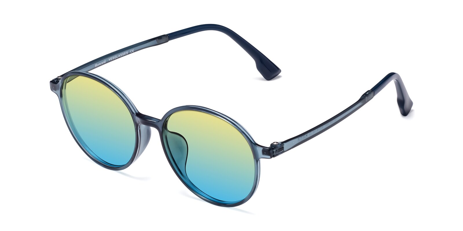 Deep Sky Blue Flexible Ultem Round Gradient Sunglasses with Yellow ...
