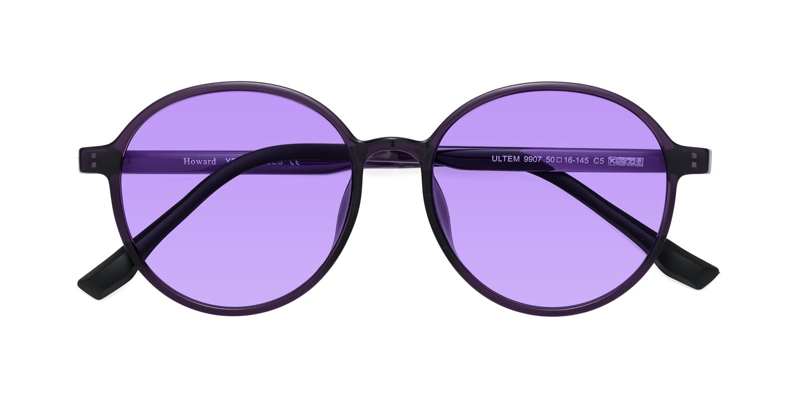 Purple Flexible Ultem Round Tinted Sunglasses with Medium Purple ...