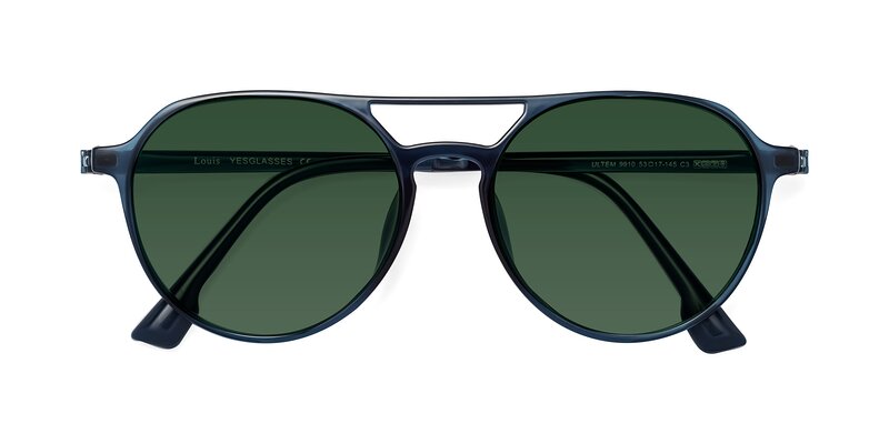 Blue Double Bridge Low Bridge Fit Ultem Tinted Sunglasses with Green ...