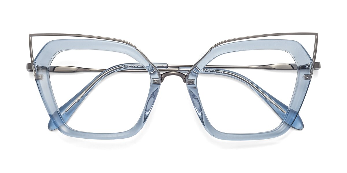 Light Blue Wide Geometric Cat-Eye Eyeglasses - Delmonte
