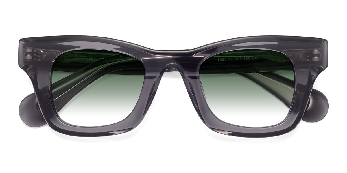 Gray Thick Acetate Trapezoid Gradient Sunglasses with Green Sunwear ...
