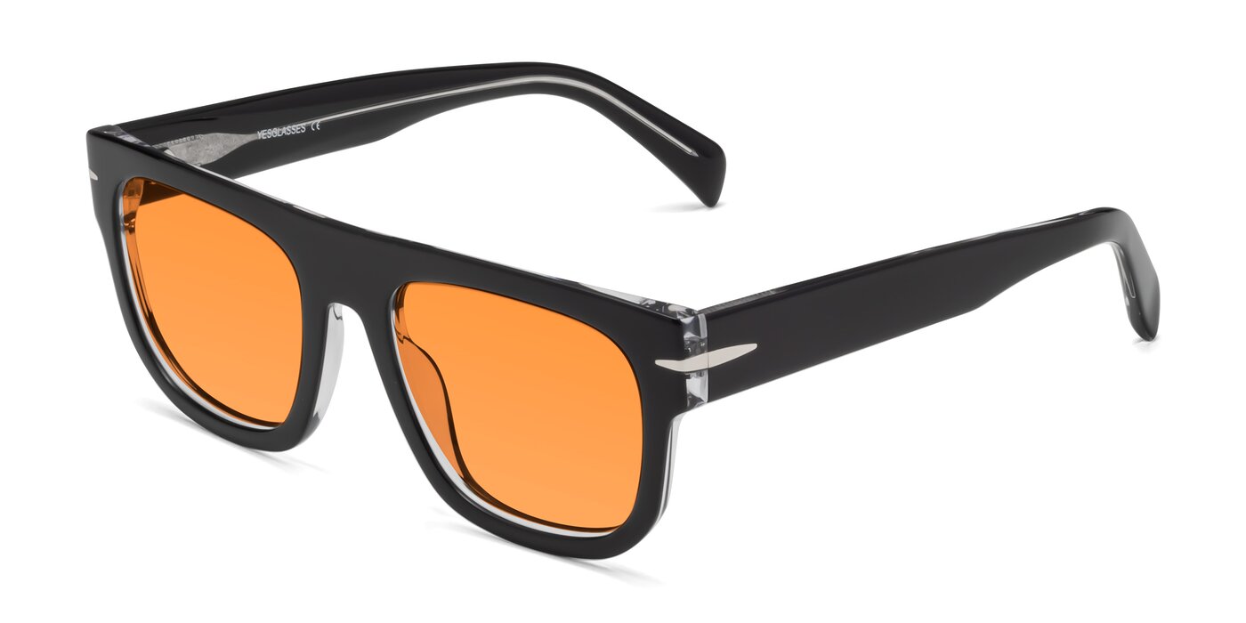 Black/Clear Thick Oversized Square Tinted Sunglasses with Orange ...