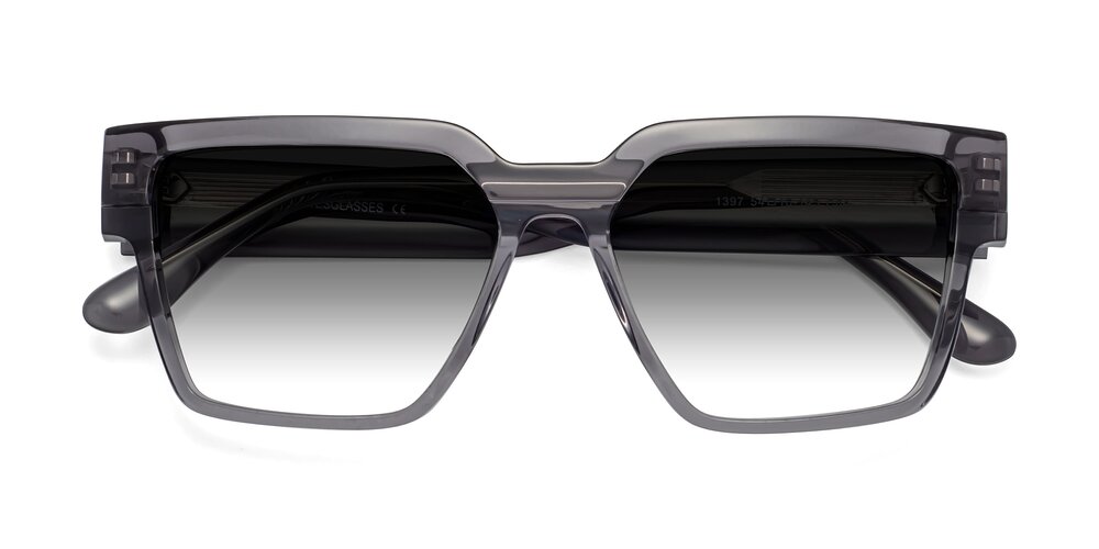 Black Oversized Lightweight Square Gradient Sunglasses with Gray ...