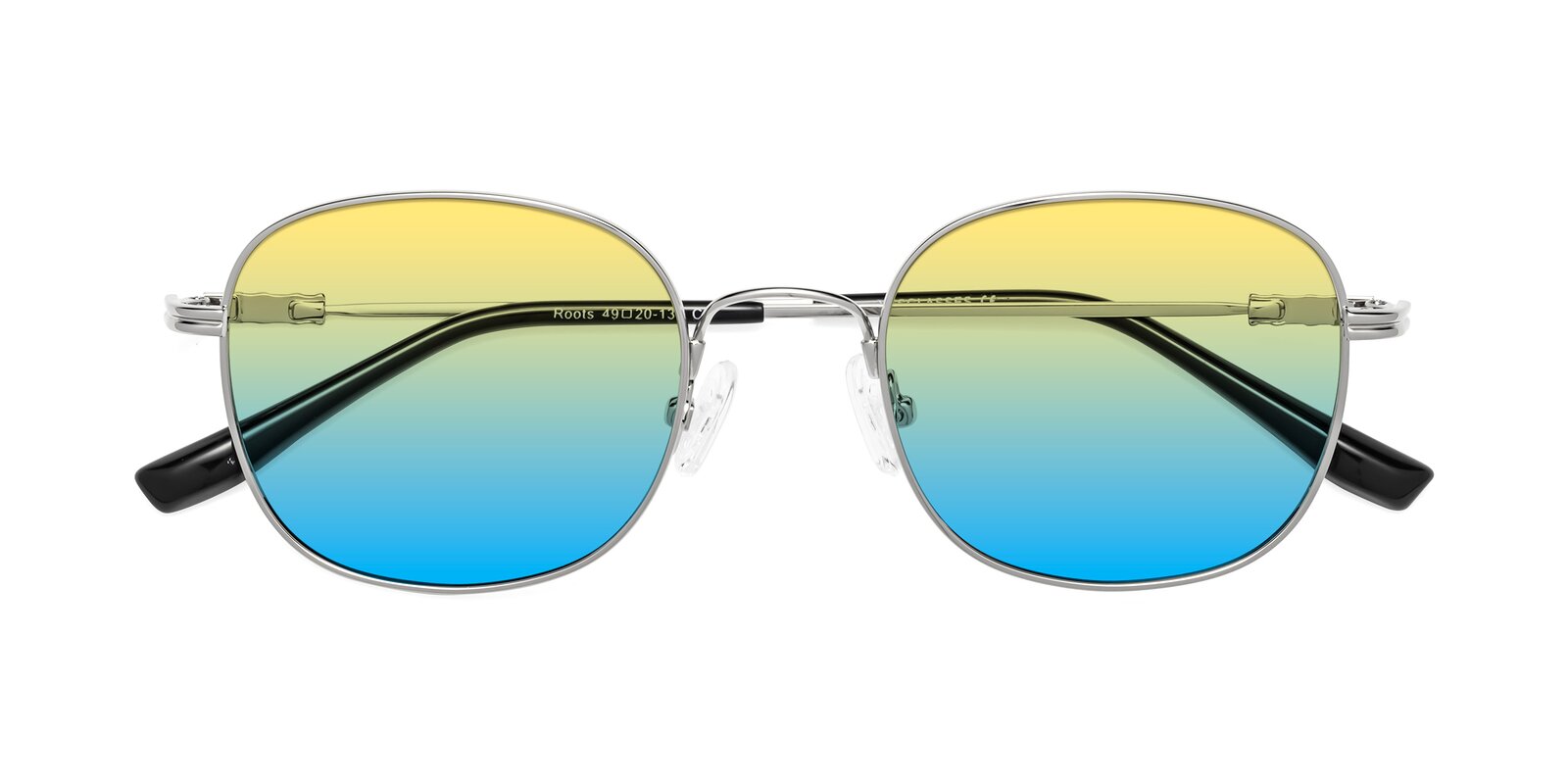 Silver Classic Flexible Metal Gradient Sunglasses with Yellow / Blue ...