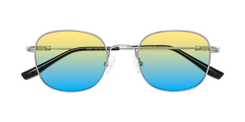 Silver Classic Flexible Metal Gradient Sunglasses with Yellow / Blue ...