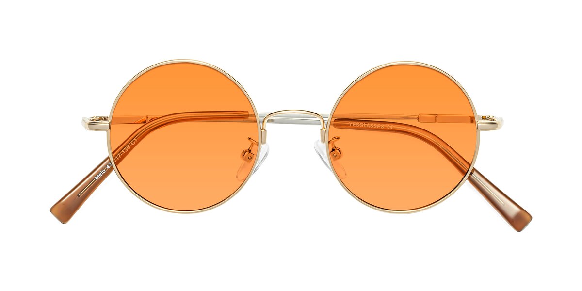 Gold Narrow Flexible Round Tinted Sunglasses with Orange Sunwear Lenses ...