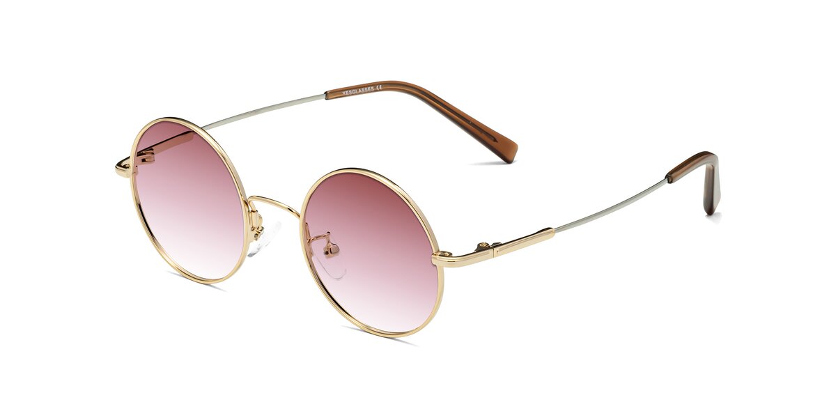Gold Narrow Flexible Round Gradient Sunglasses with Garnet Sunwear ...