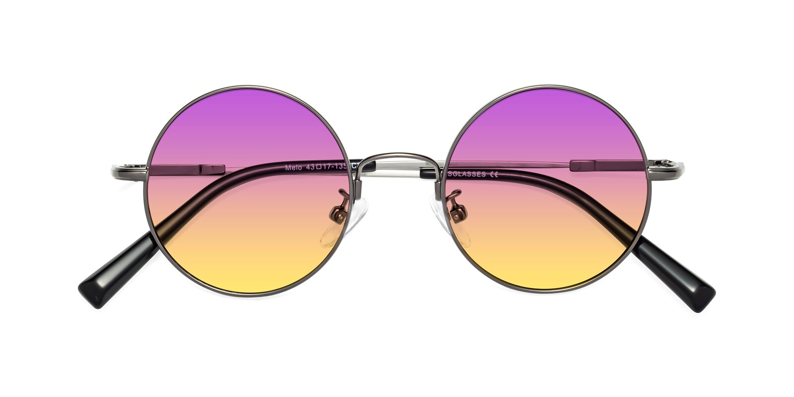 Gunmetal Narrow Flexible Round Gradient Sunglasses with Purple / Yellow ...