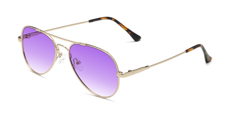 Gold Lightweight Flexible Aviator Gradient Sunglasses with Purple ...