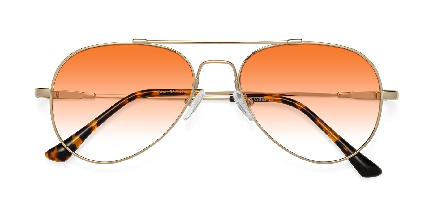 Gold Lightweight Flexible Aviator Gradient Sunglasses with Orange ...