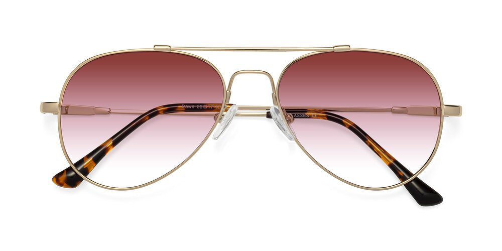 Gold Lightweight Flexible Aviator Gradient Sunglasses with Garnet ...