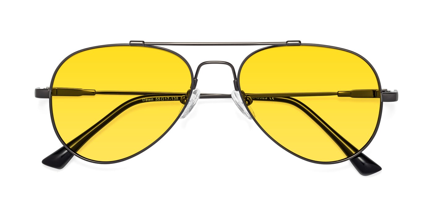Gunmetal Lightweight Flexible Aviator Tinted Sunglasses with Yellow ...