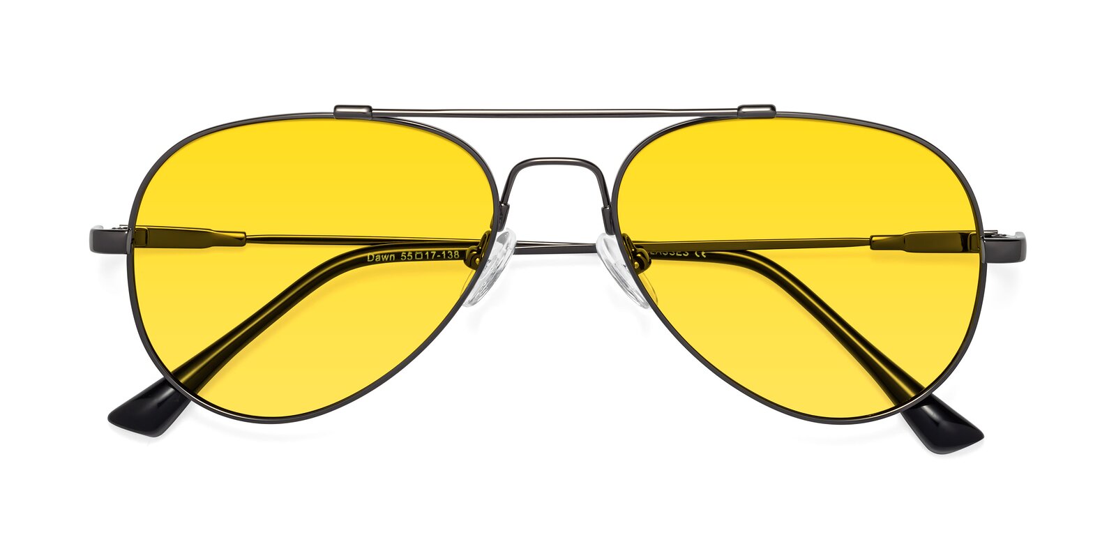 Gunmetal Lightweight Flexible Aviator Tinted Sunglasses with Yellow ...