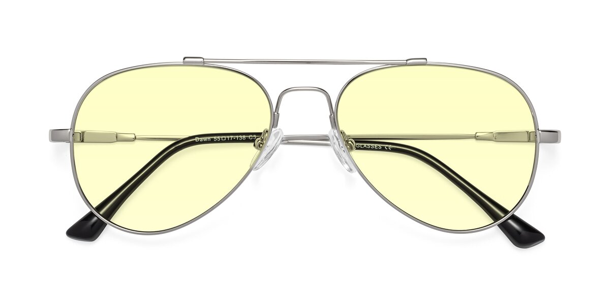Silver Lightweight Flexible Aviator Tinted Sunglasses with Light Yellow ...
