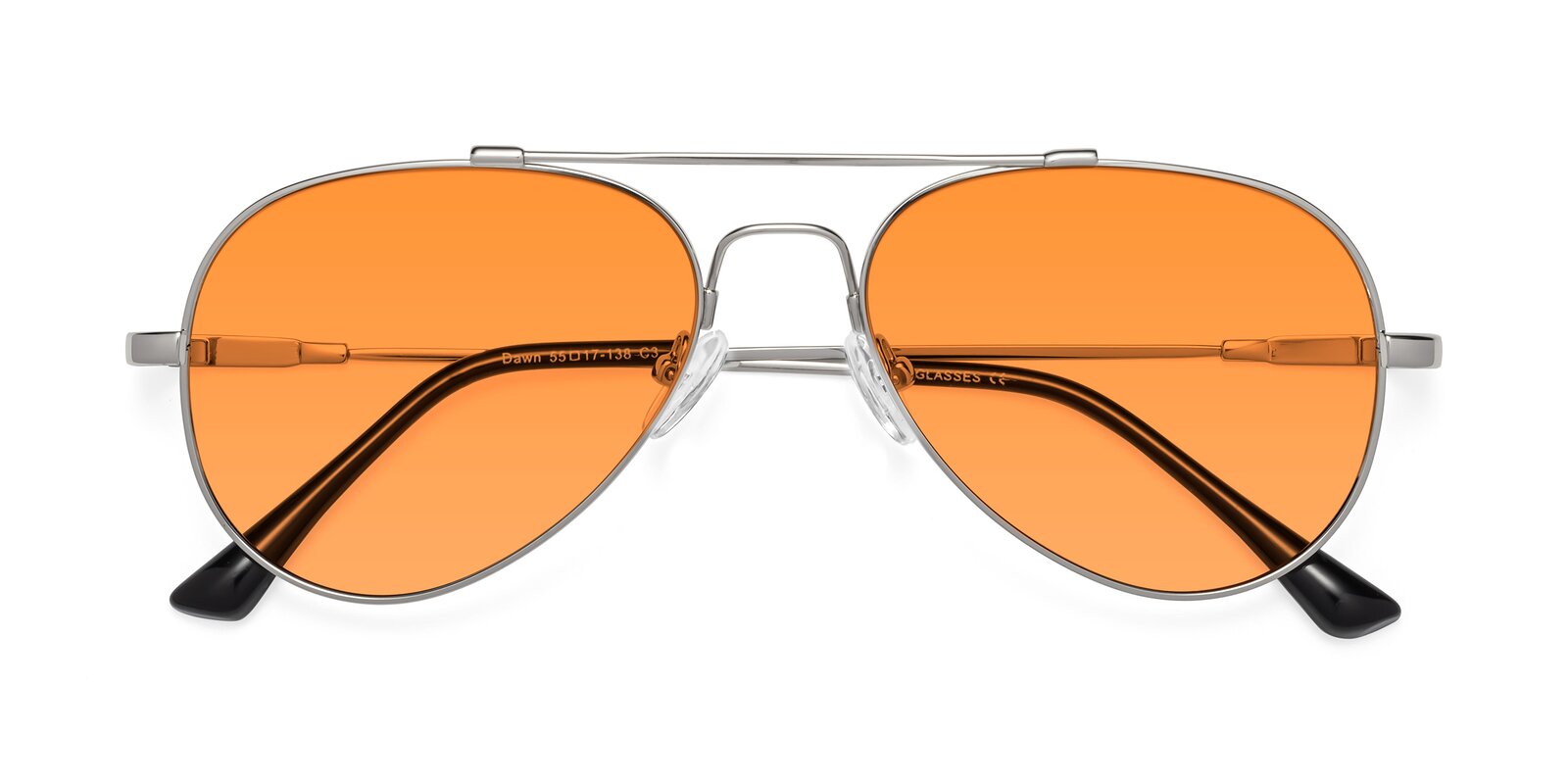 Silver Lightweight Flexible Aviator Tinted Sunglasses with Orange ...