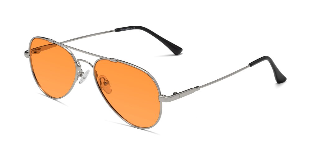 Silver Lightweight Flexible Aviator Tinted Sunglasses with Orange ...