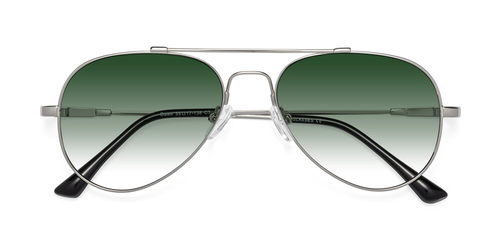 Silver Lightweight Flexible Aviator Gradient Sunglasses with Green ...