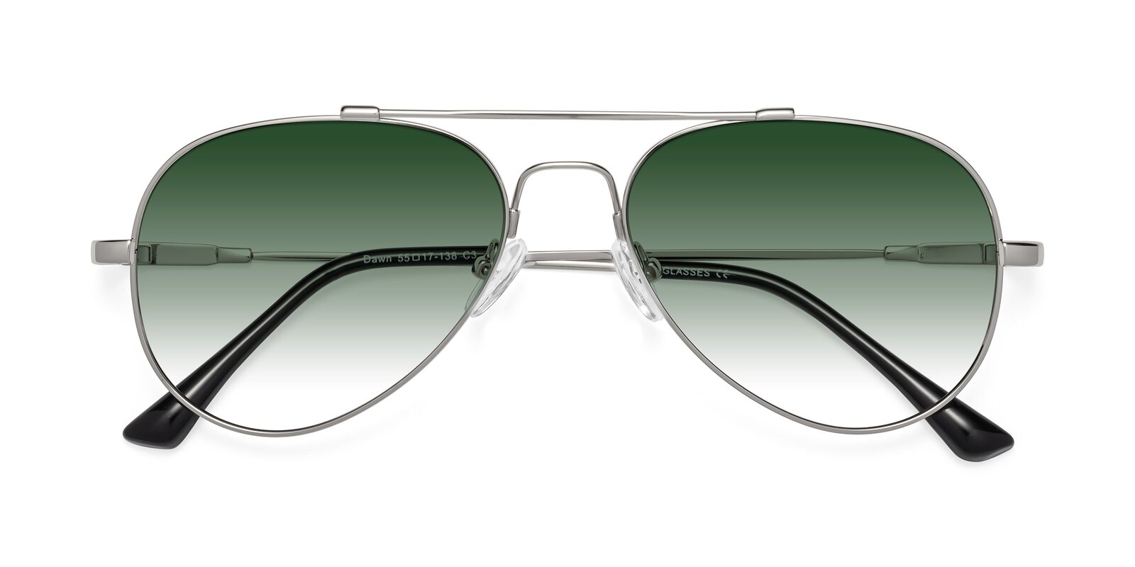 Silver Lightweight Flexible Aviator Gradient Sunglasses with Green ...