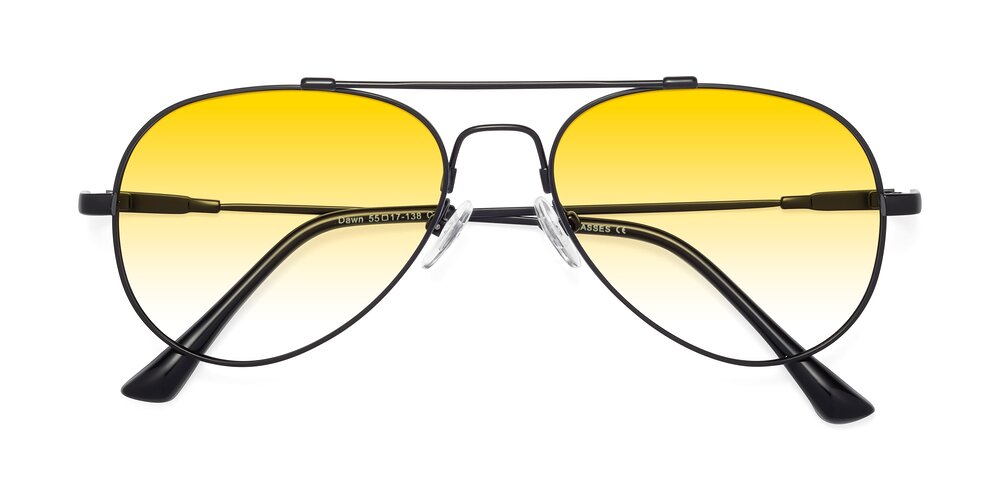 Black Lightweight Flexible Aviator Gradient Sunglasses with Yellow ...