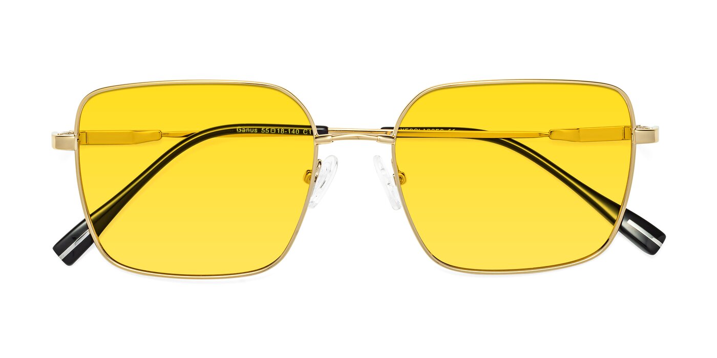 Gold Lightweight Flexible Square Tinted Sunglasses with Yellow Sunwear ...