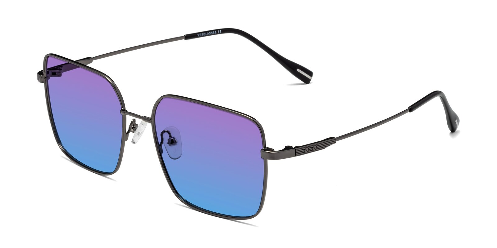 Gunmetal Lightweight Flexible Square Gradient Sunglasses with Purple ...