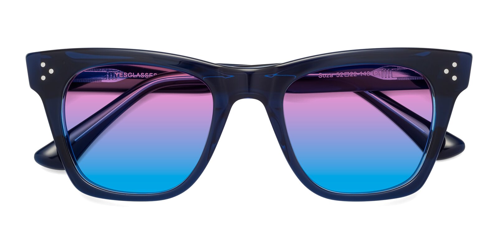 Blue Medium Thick Trapezoid Gradient Sunglasses with Pink / Blue ...