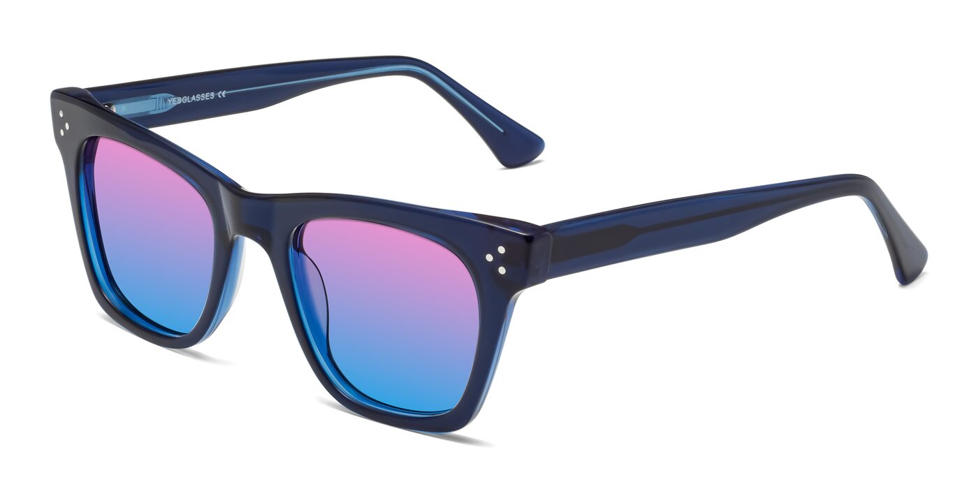 Blue Medium Thick Trapezoid Gradient Sunglasses with Pink / Blue ...