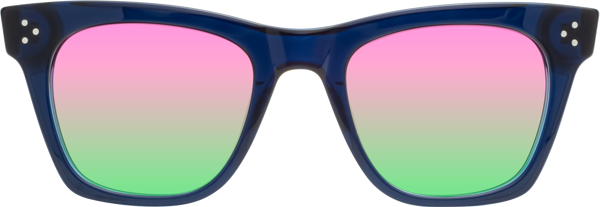 Blue Medium Thick Trapezoid Gradient Sunglasses with Pink / Green ...