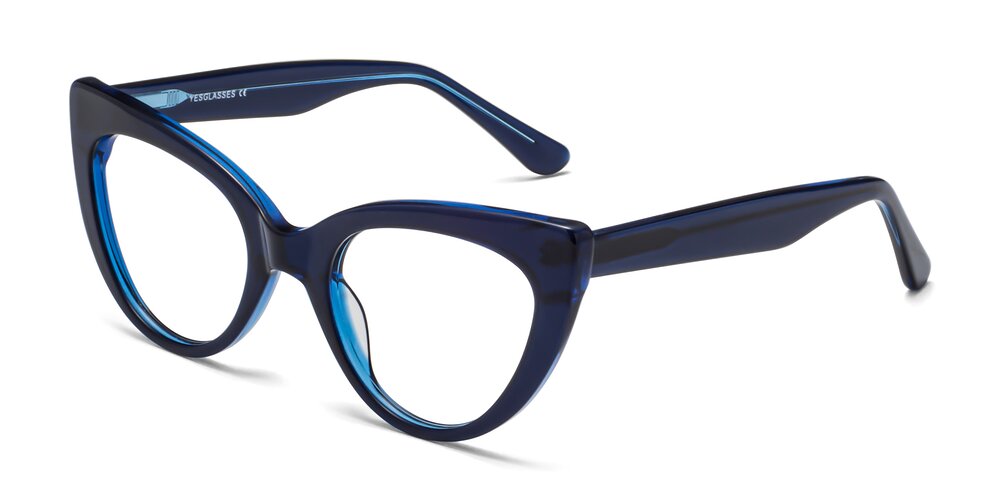 Midnight Blue Retro-Vintage Acetate Cat-Eye Blue Light Glasses - Tiesi